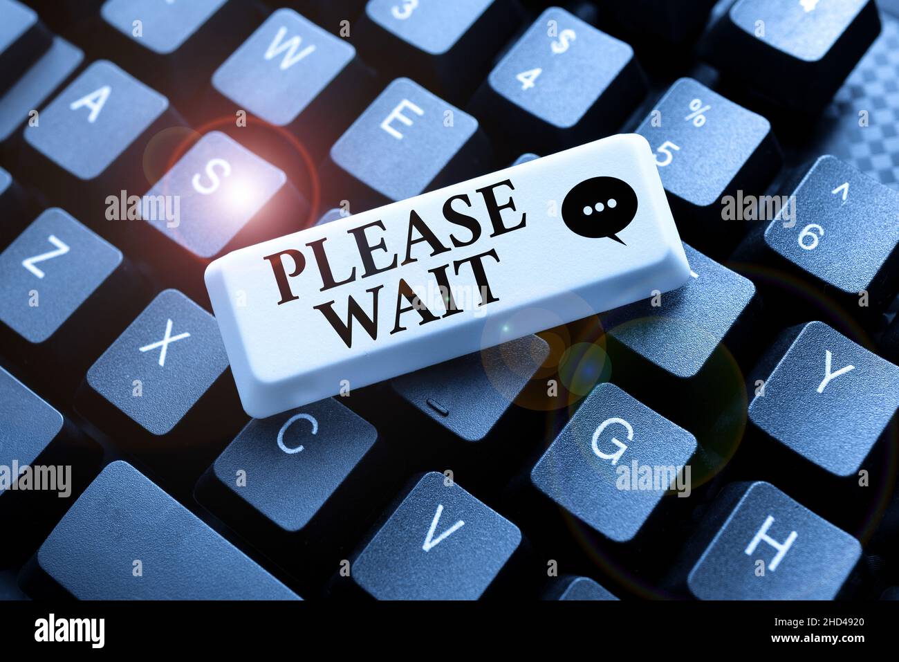 Hand writing sign Please Wait. Business idea to pause any implemented action immediately and ...