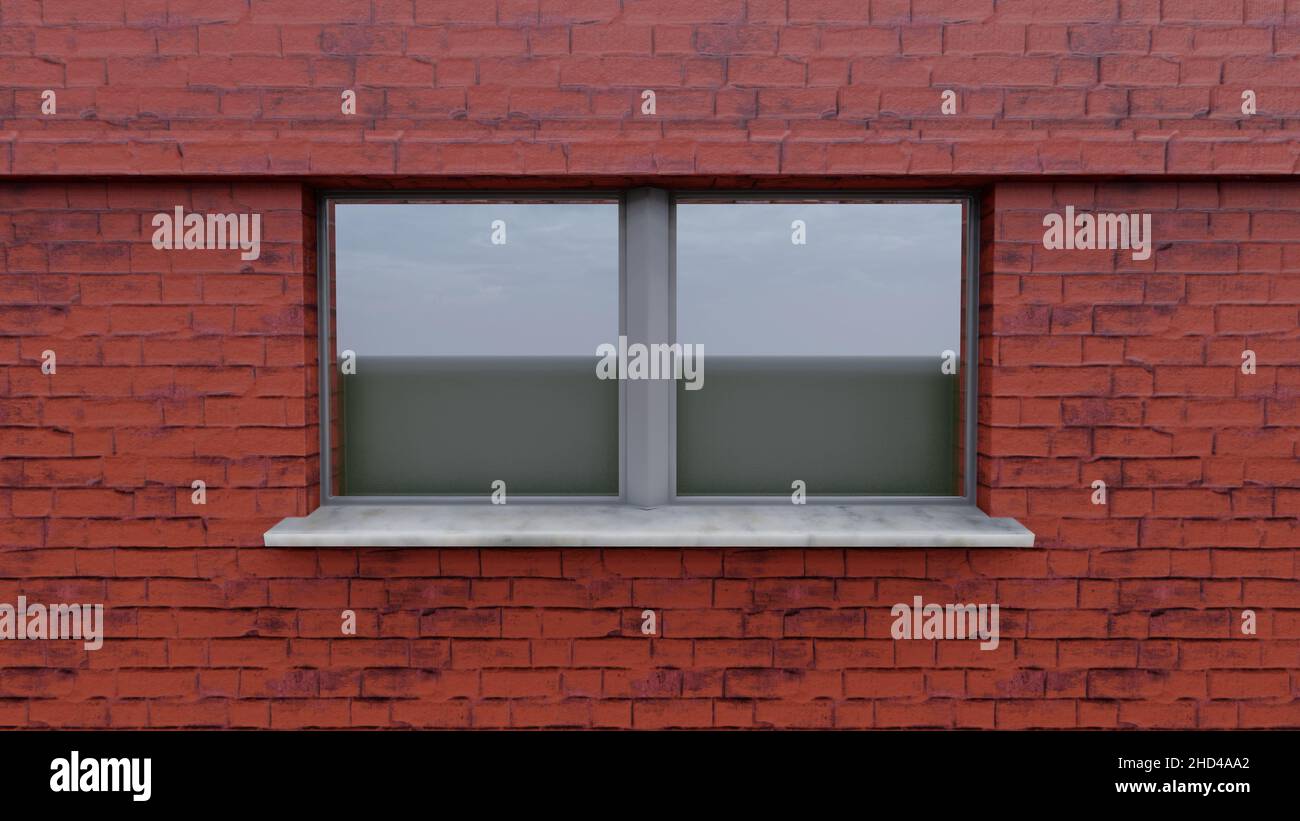 Metal frame with glass sheets on material wall Stock Photo - Alamy