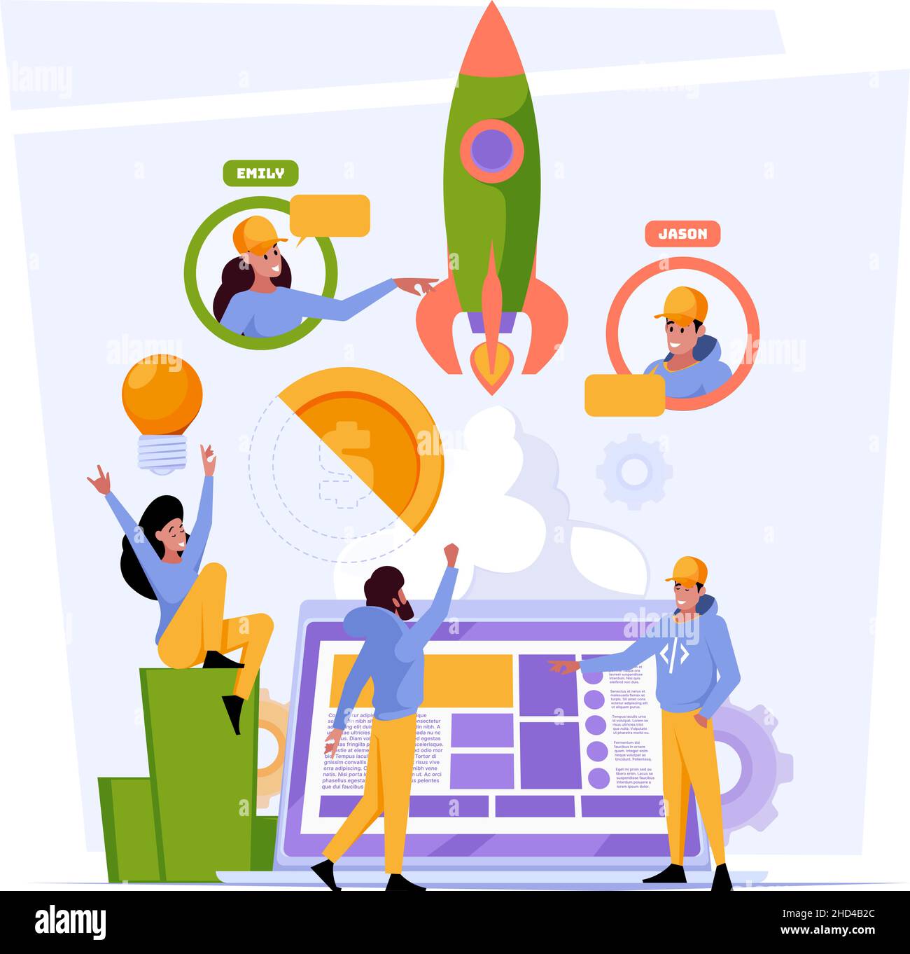 Startup concept. Business characters analyzing successful interesting ...