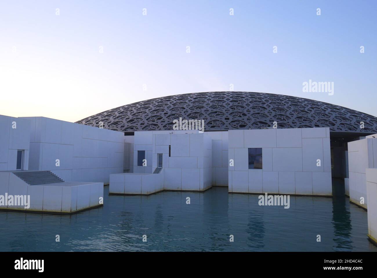 The dome of the Louvre Art Museum, at dusk, Saadiyat Island, Abu Dhabi ...
