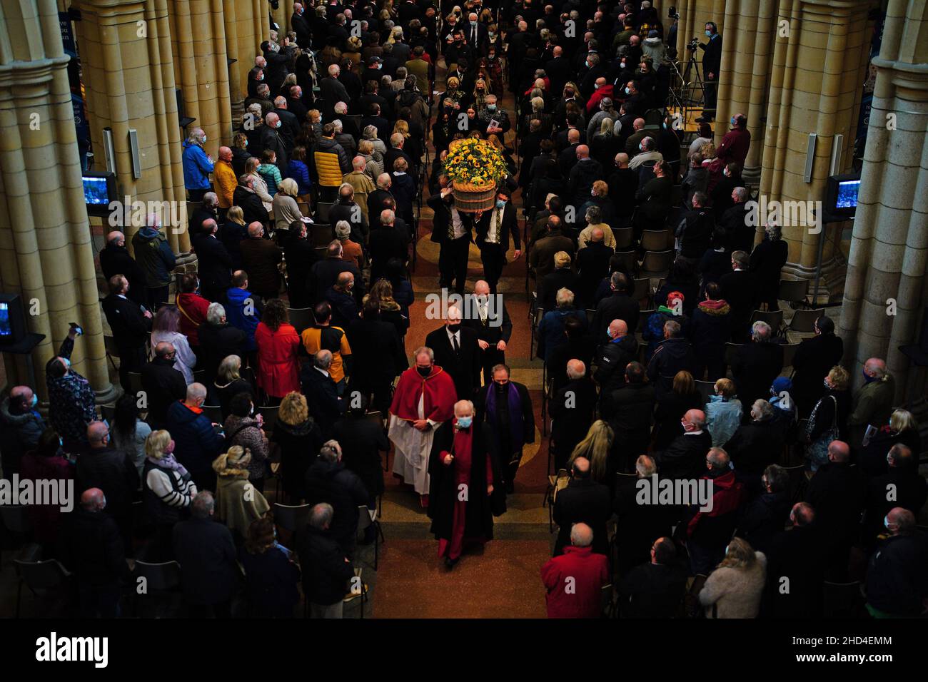 The coffin of Cornish comedian Jethro is carried out of Truro Cathedral ...
