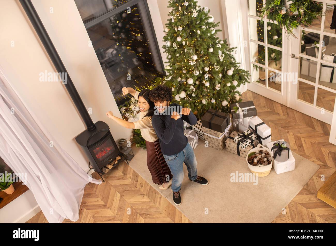 Top view of woman and man dancing having fun Stock Photo - Alamy