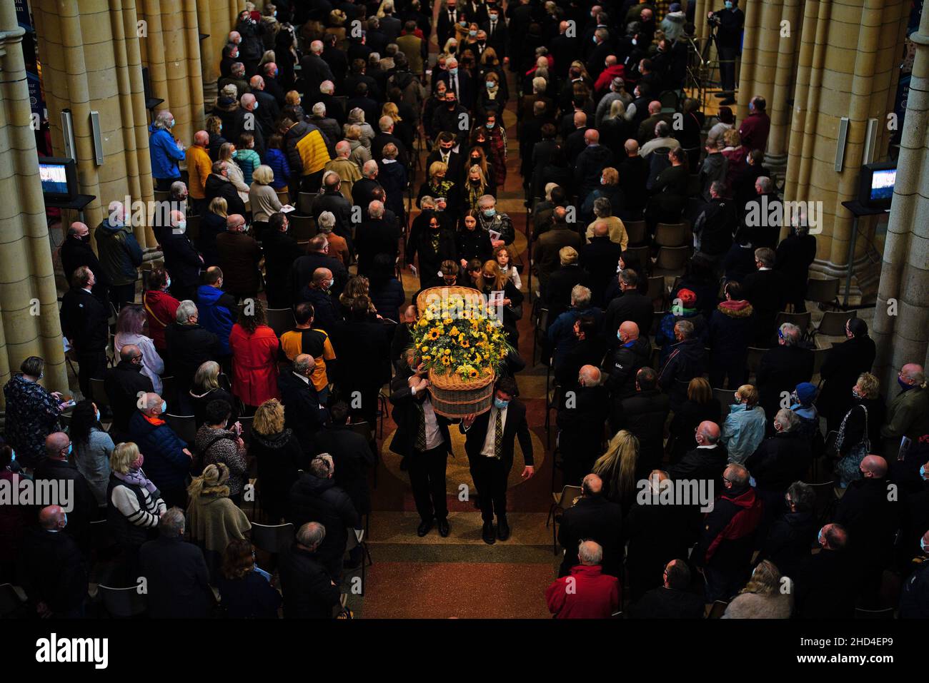 The coffin of Cornish comedian Jethro is carried out of Truro Cathedral ...