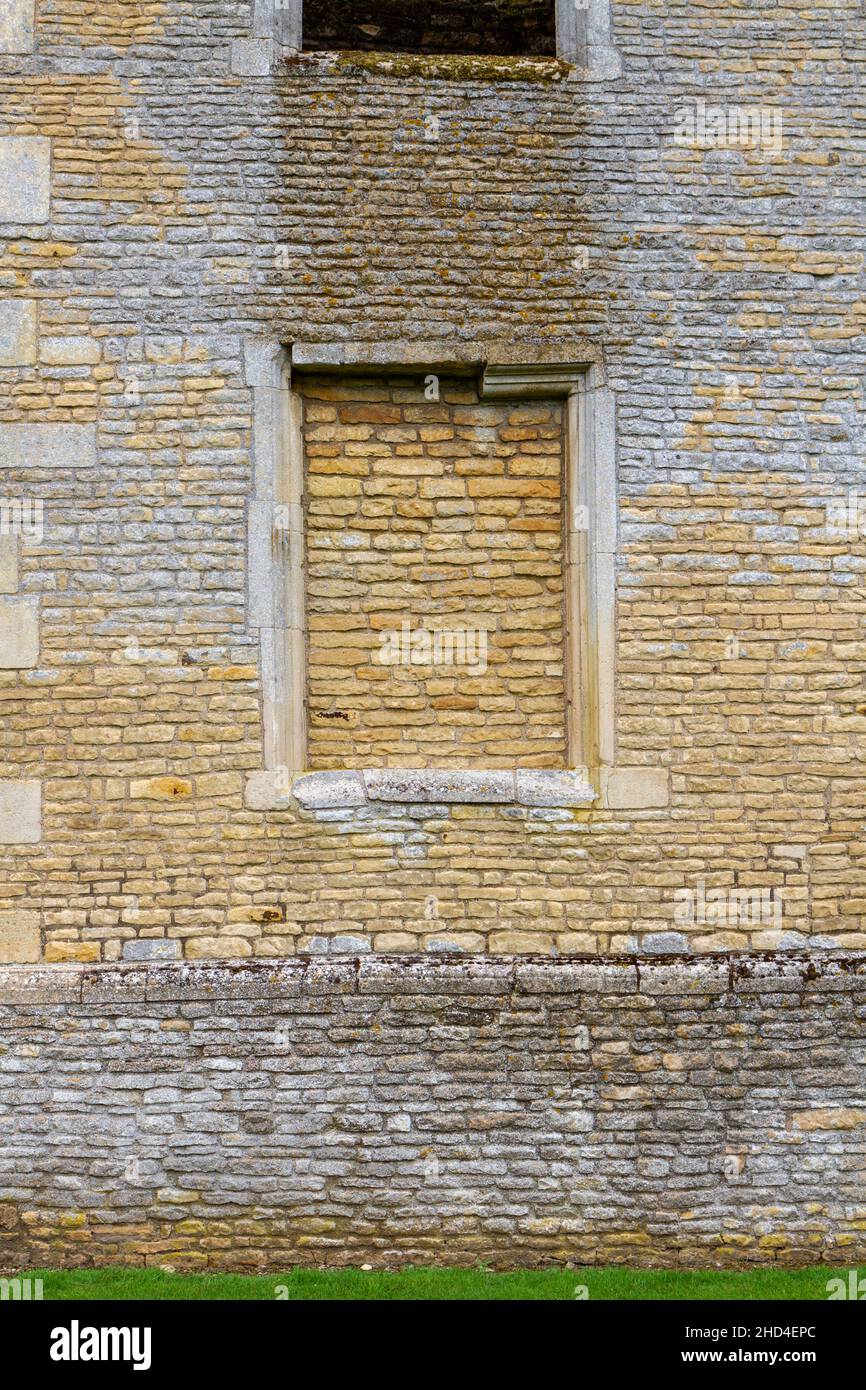 Bricked up windows in the ruins of Kirby Hall, an Elizabethan country ...