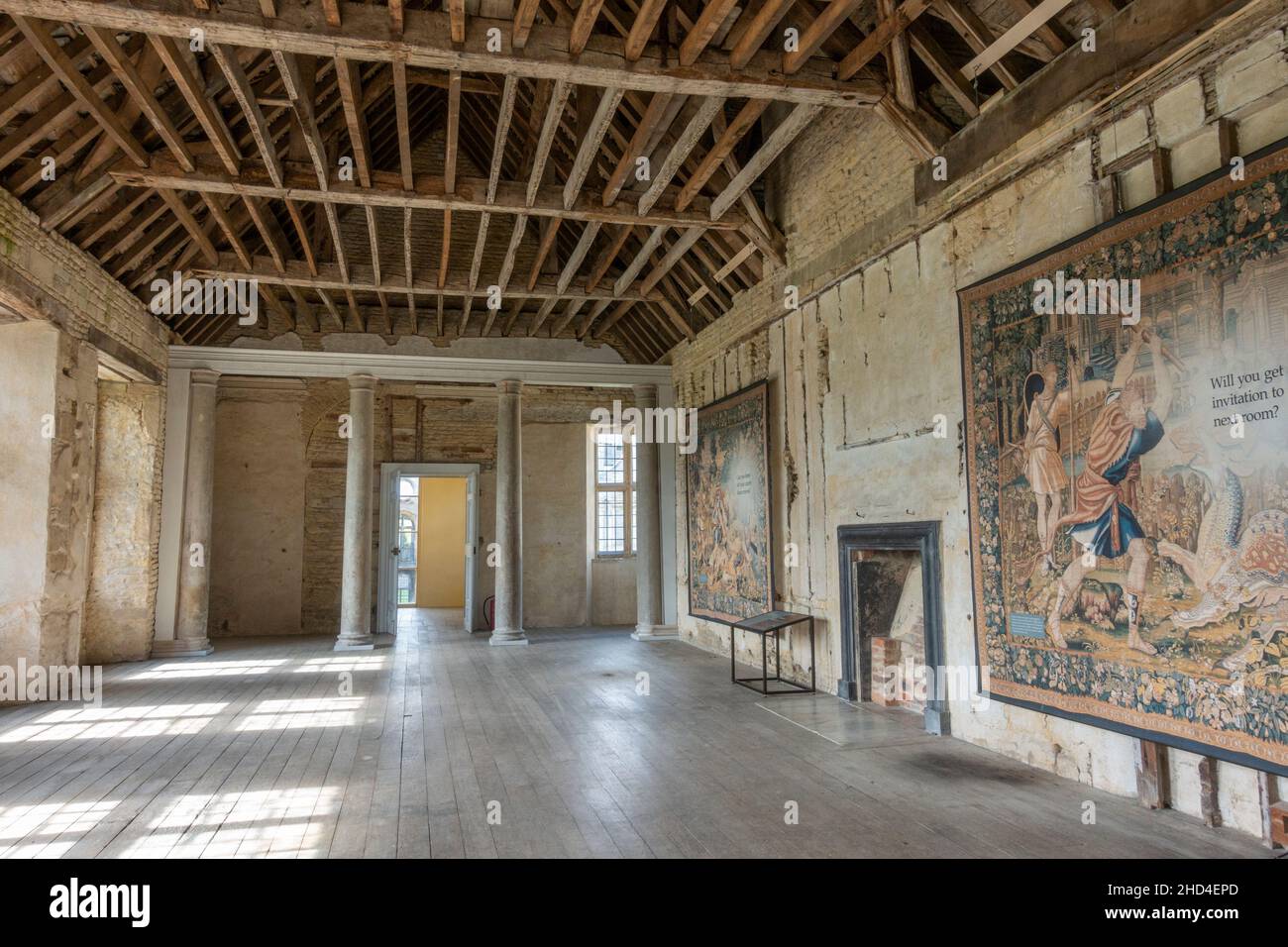Preserved ceiling joists in the Great Chamber in the ruin of Kirby Hall ...