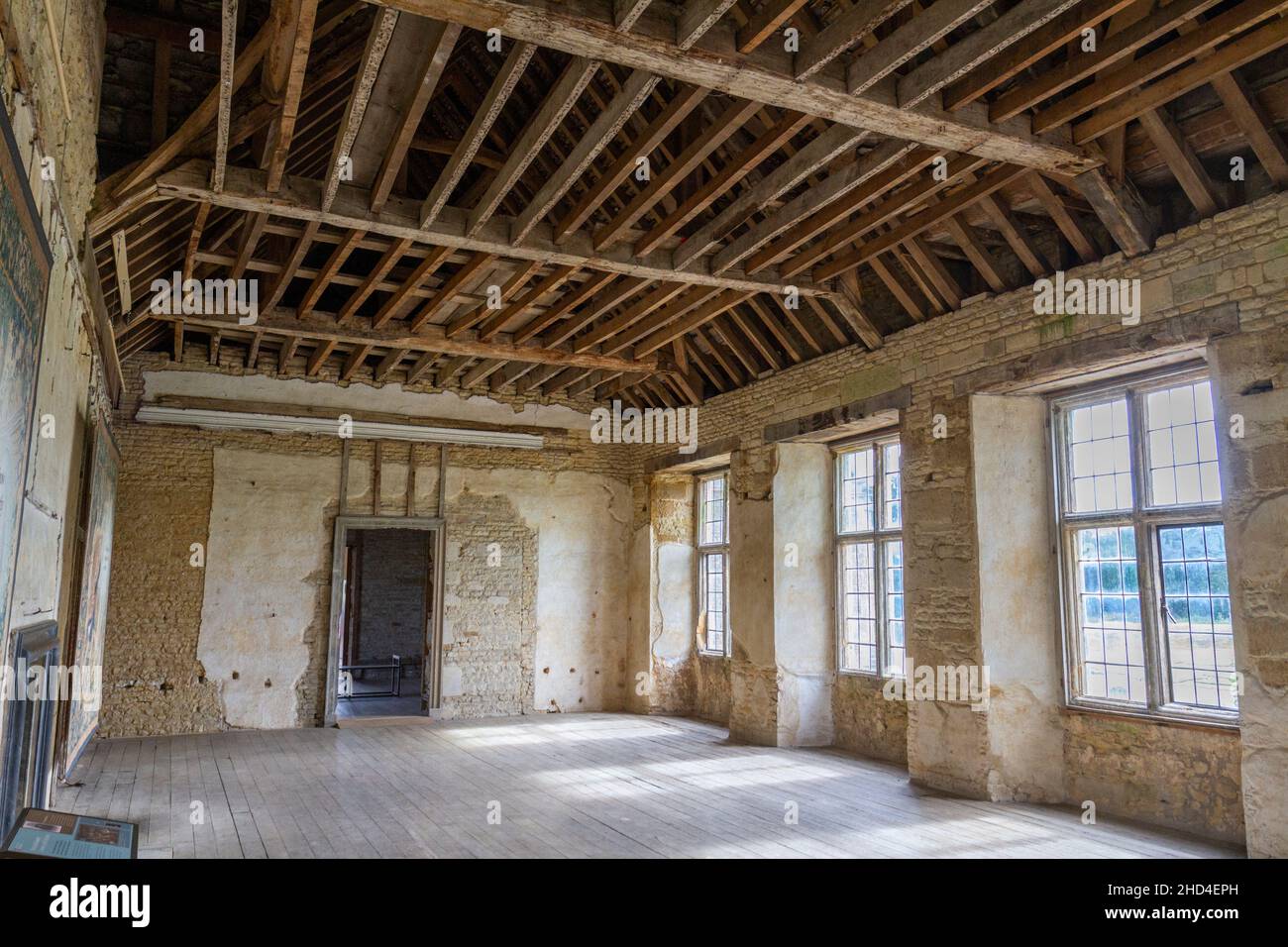 Preserved ceiling joists in the Great Chamber in the ruin of Kirby Hall ...