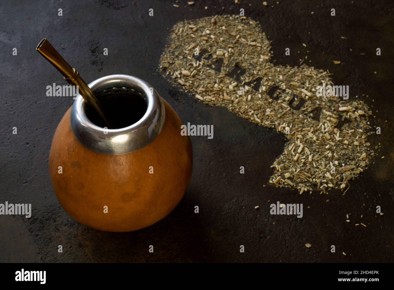 yerba mate in gourd matero with shape of Paraguay made by yerba mate ...