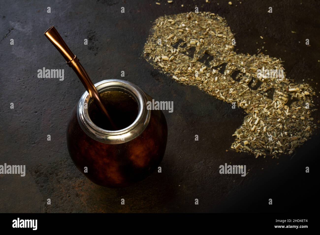 yerba mate in gourd matero with shape of Paraguay made by yerba mate ...