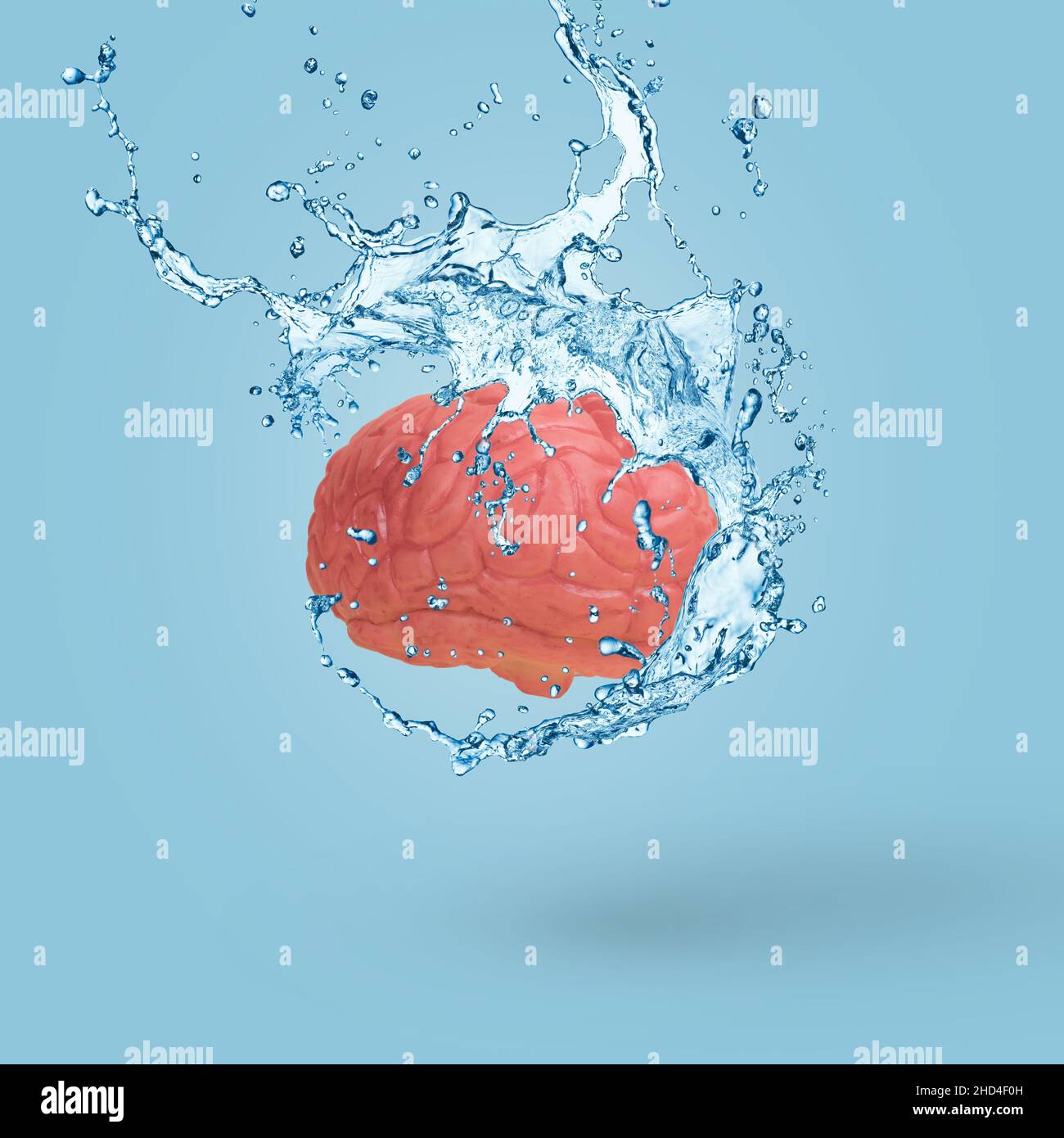 Creative minimal scene with a human brain and water splash. Artificial ...