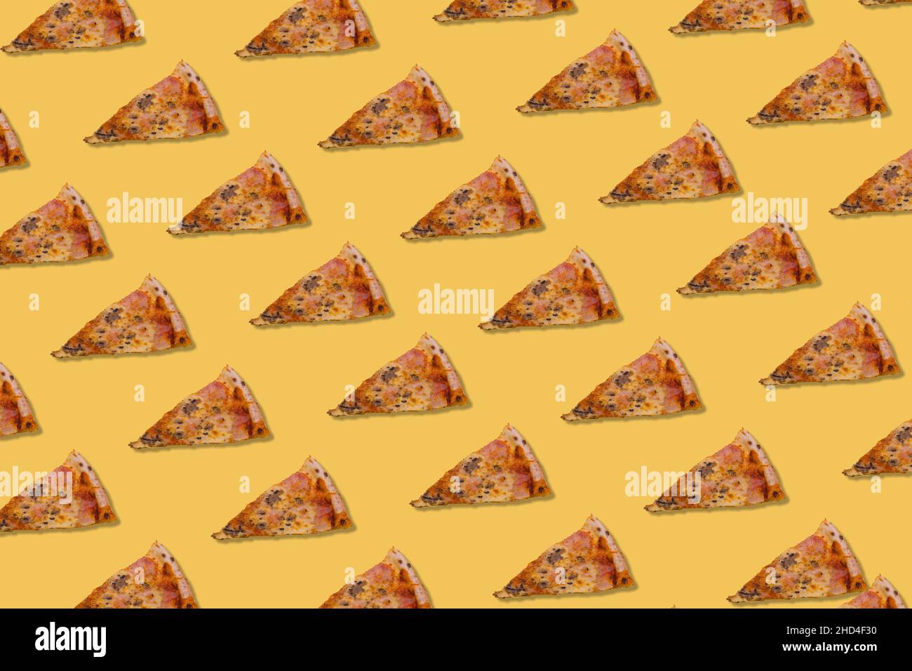 Seamless slice or piece of pizza pattern isolated on pastel yellow ...