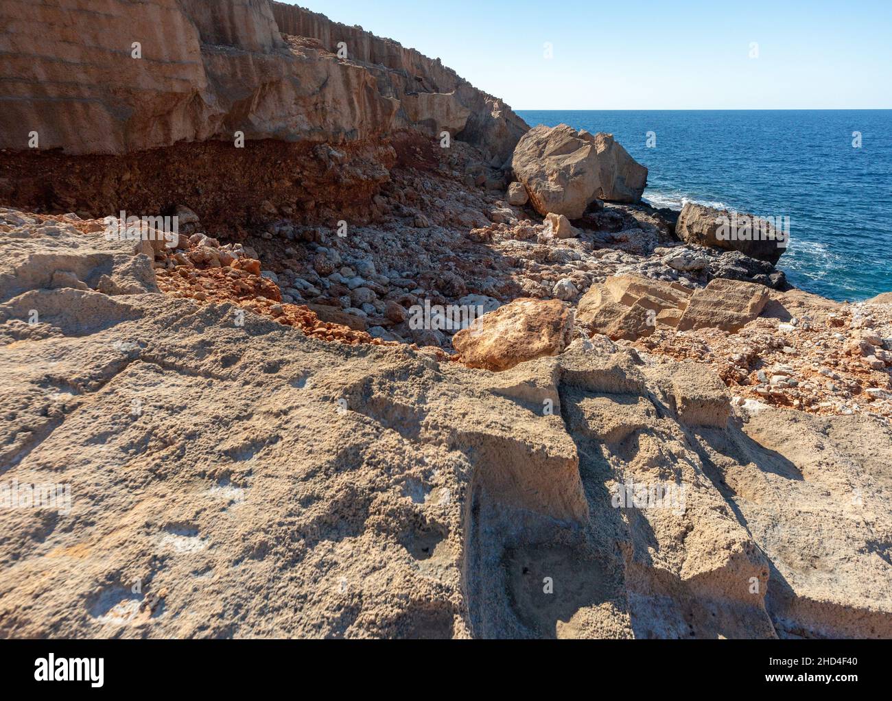 Beautiful view of the sea from Katholiko rocky beach trail in Crete ...