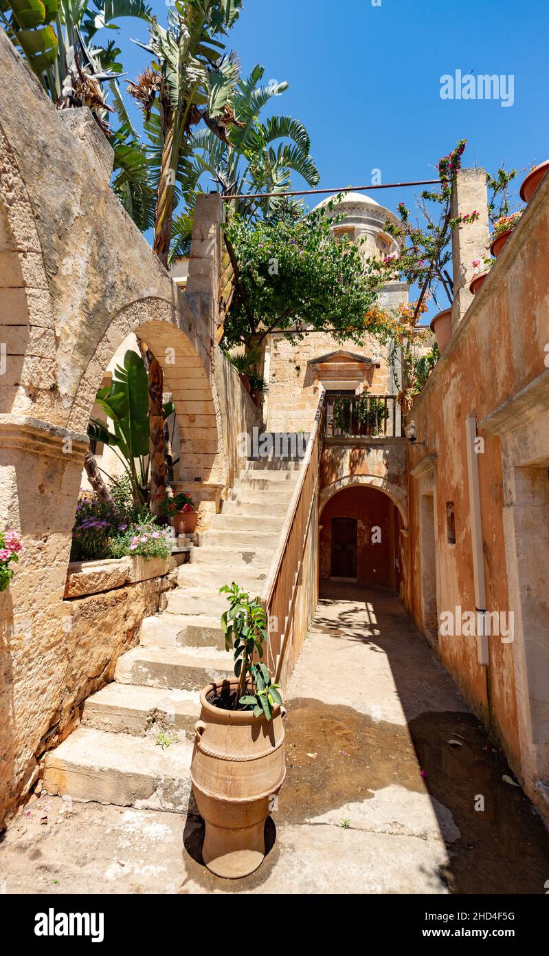 Vertical shot of the narrow stairs of the Agia Triada Tzagaroli ...