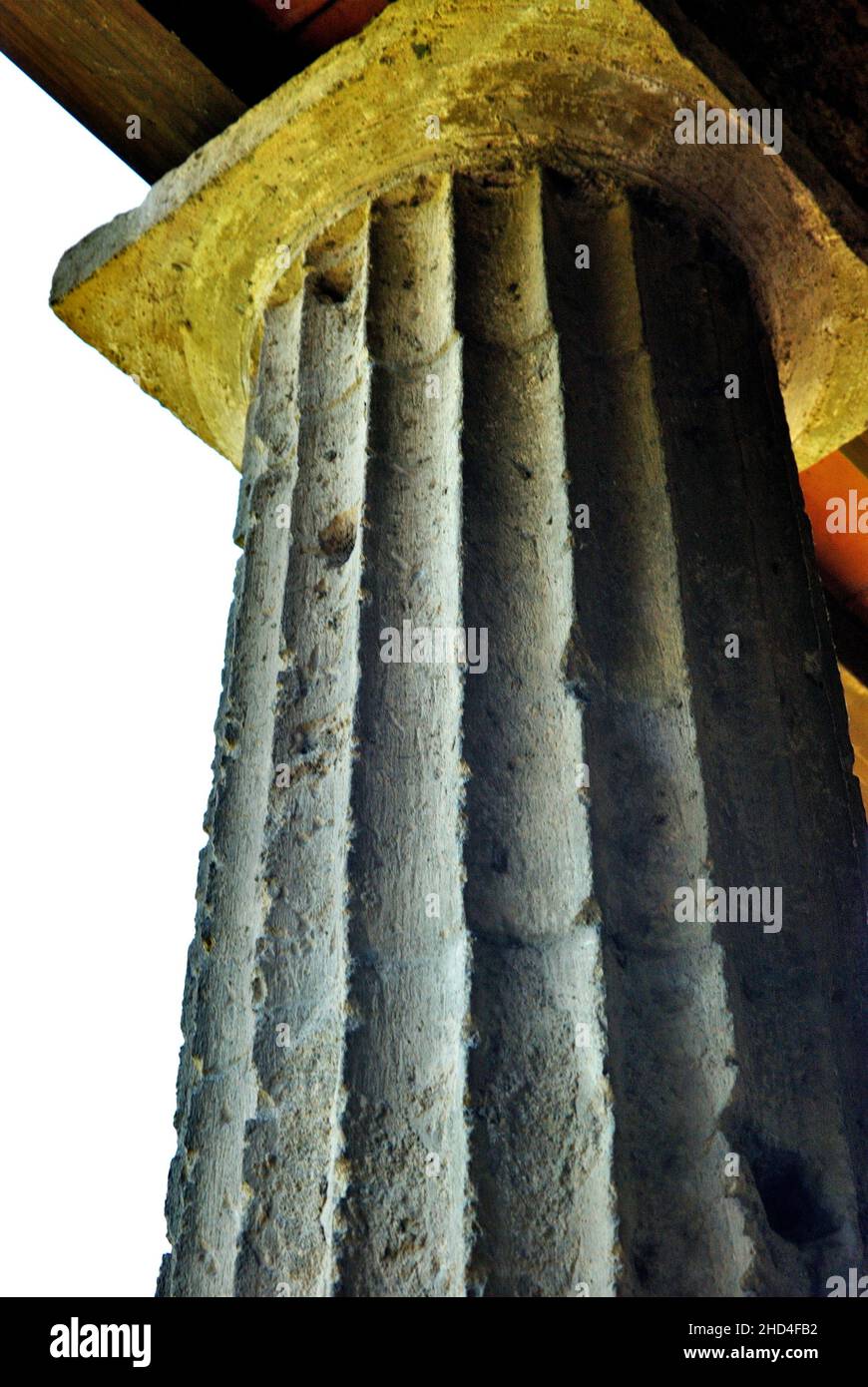 Low angle of an old concrete column in the greek temple of Hera II in ...