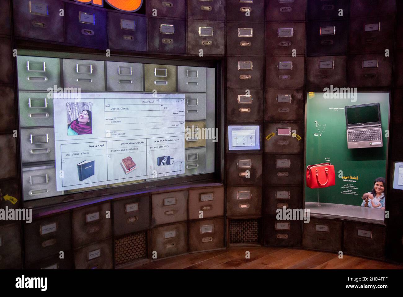 Beautiful shot of file cabinets with tv displays about sustainability ...