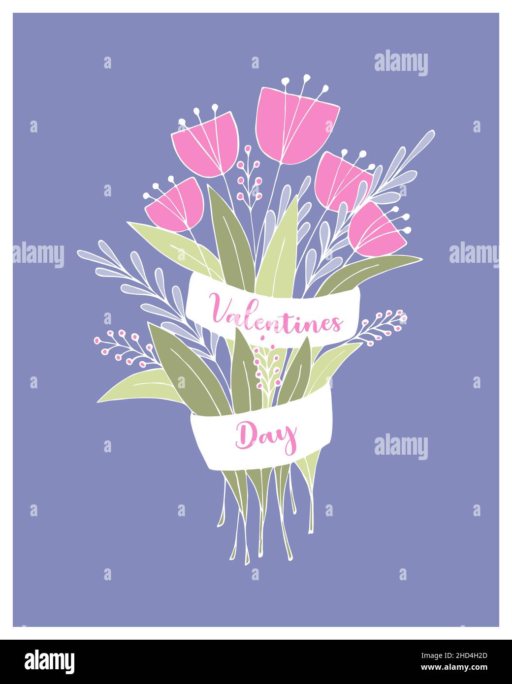 Bouquet Valentines Day Very Peri color style doodling, flowers and ...