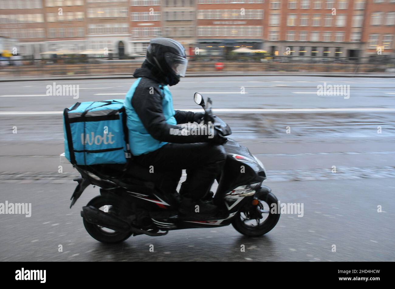 Copenhagen/Denmark./03 January 2022/Wolt partner food delivery riders ...