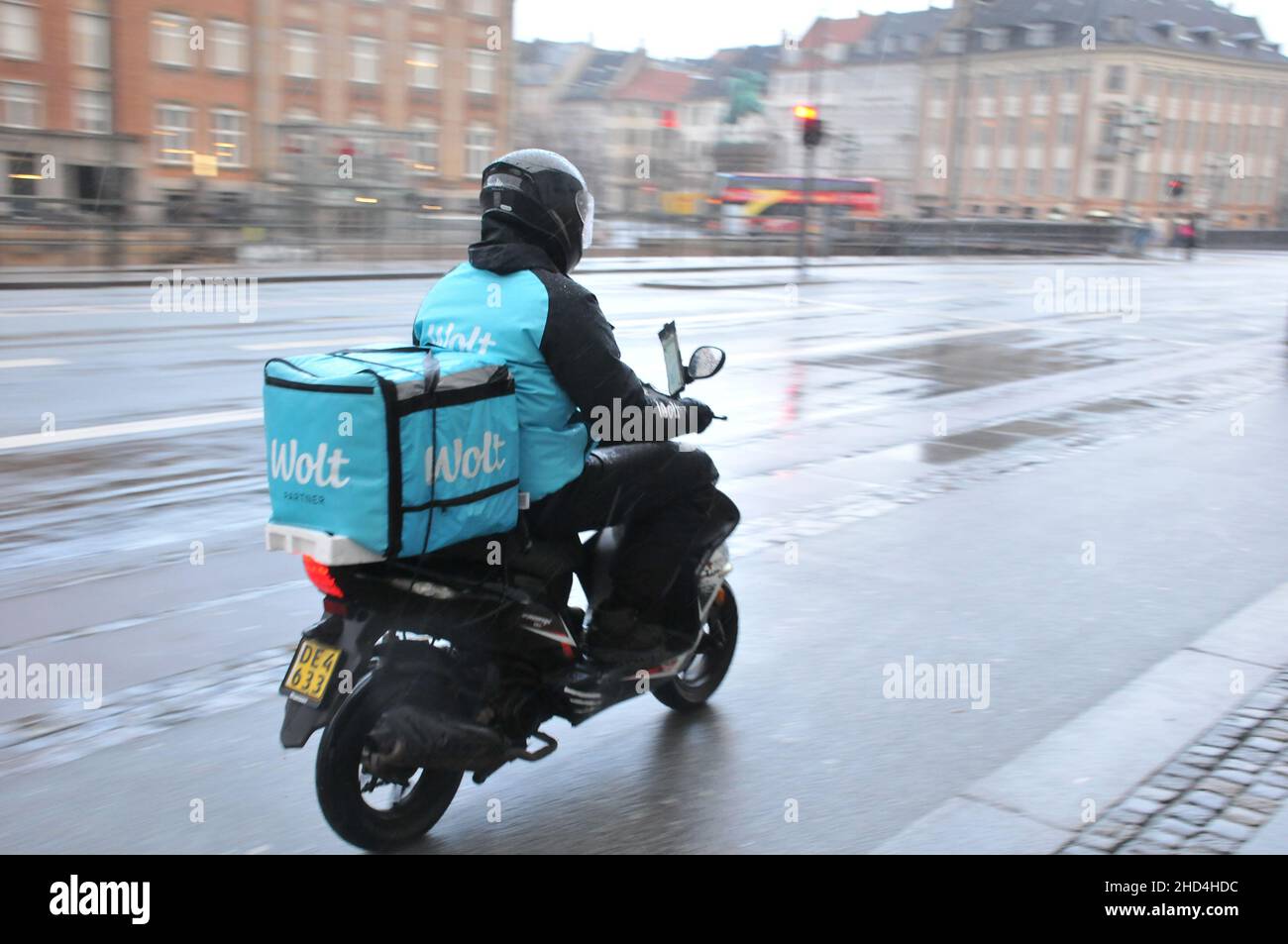 Copenhagen/Denmark./03 January 2022/Wolt partner food delivery riders ...