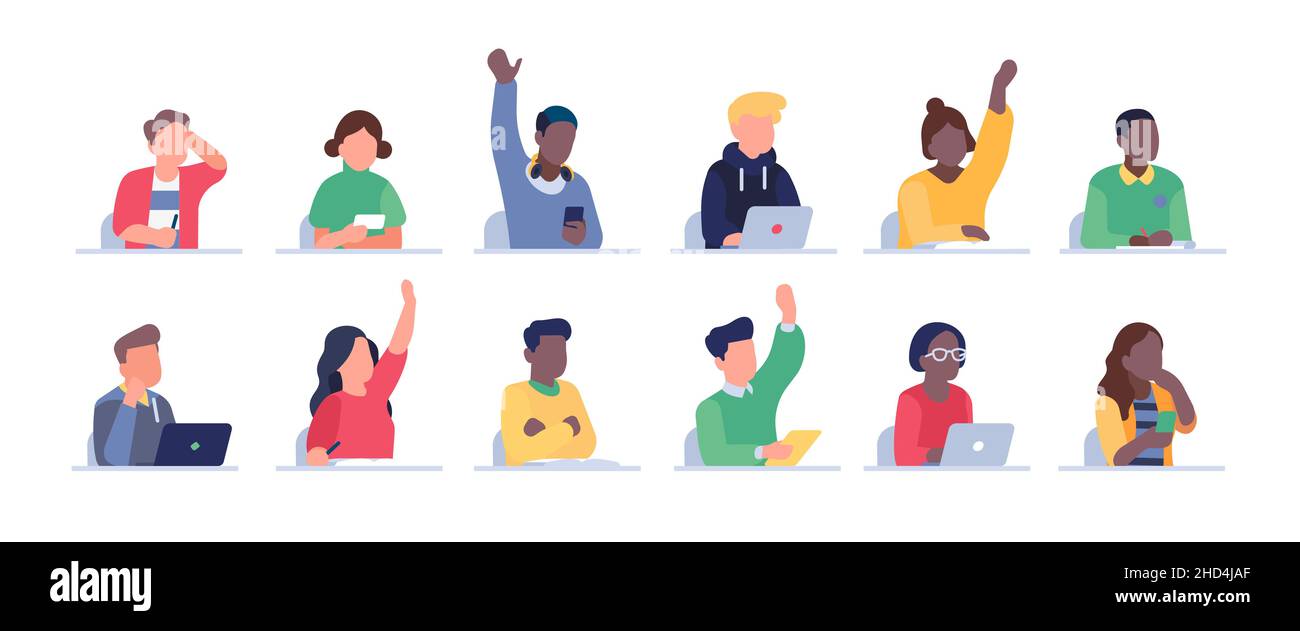 People sitting with laptops. Students at lecture. Learners at academic ...