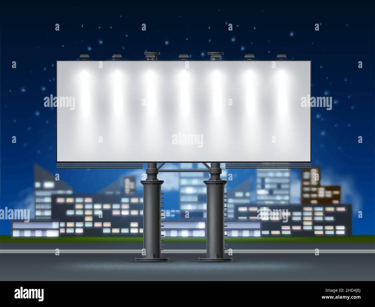 Night city billboard. Realistic blank illuminated advertising board ...