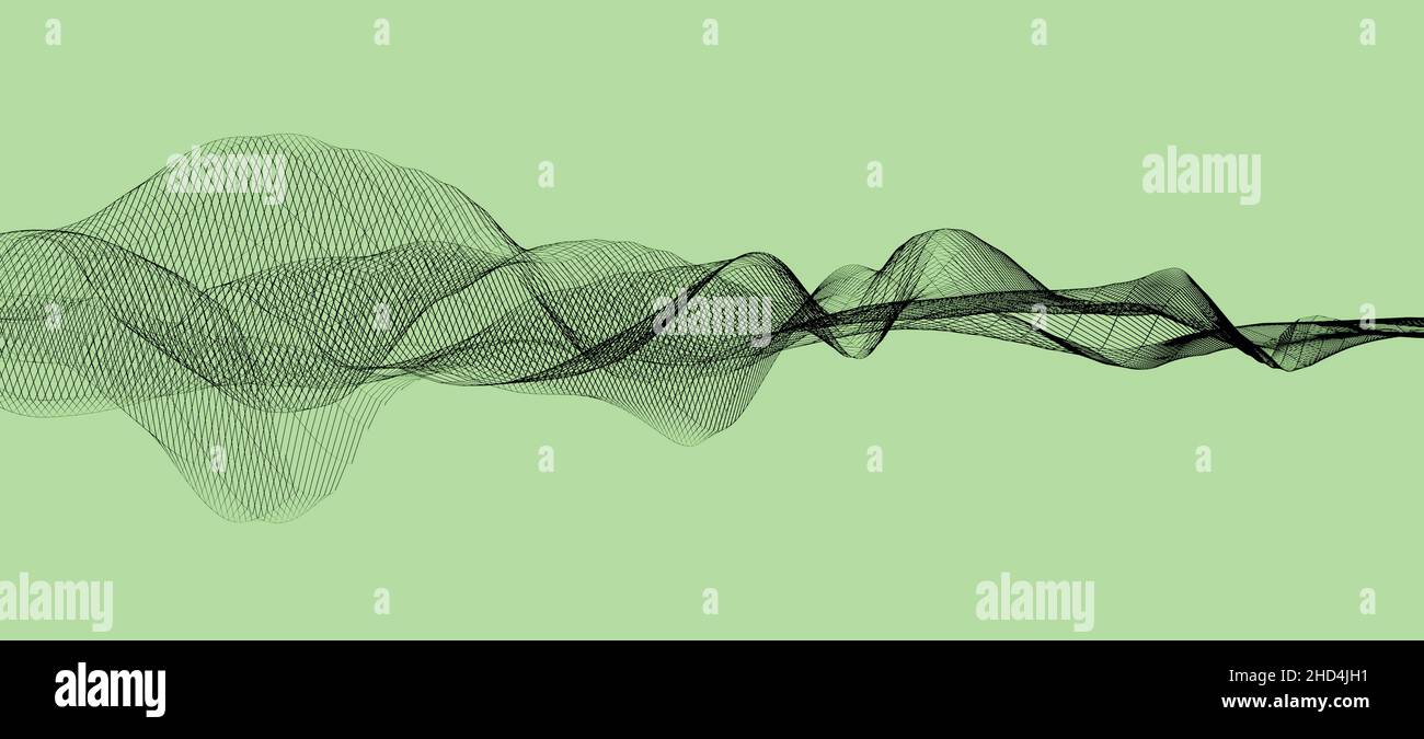 Abstract Dark Wireframe Waveform Or Polygonal Structure On Light Green Background Visualization