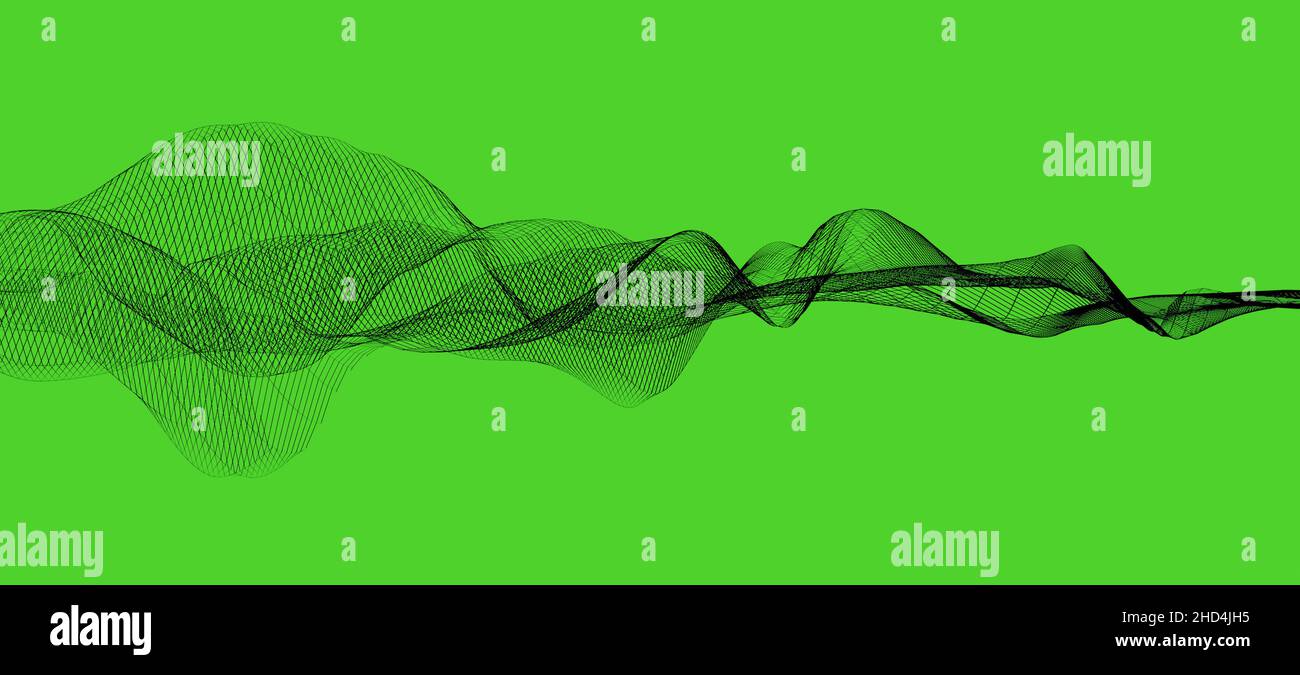 Abstract Dark Wireframe Waveform Or Polygonal Structure On Vivid Green Background Visualization