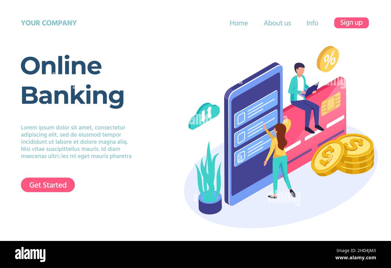 Online banking service 3d isometric landing page. Online payment service, finance digital ...