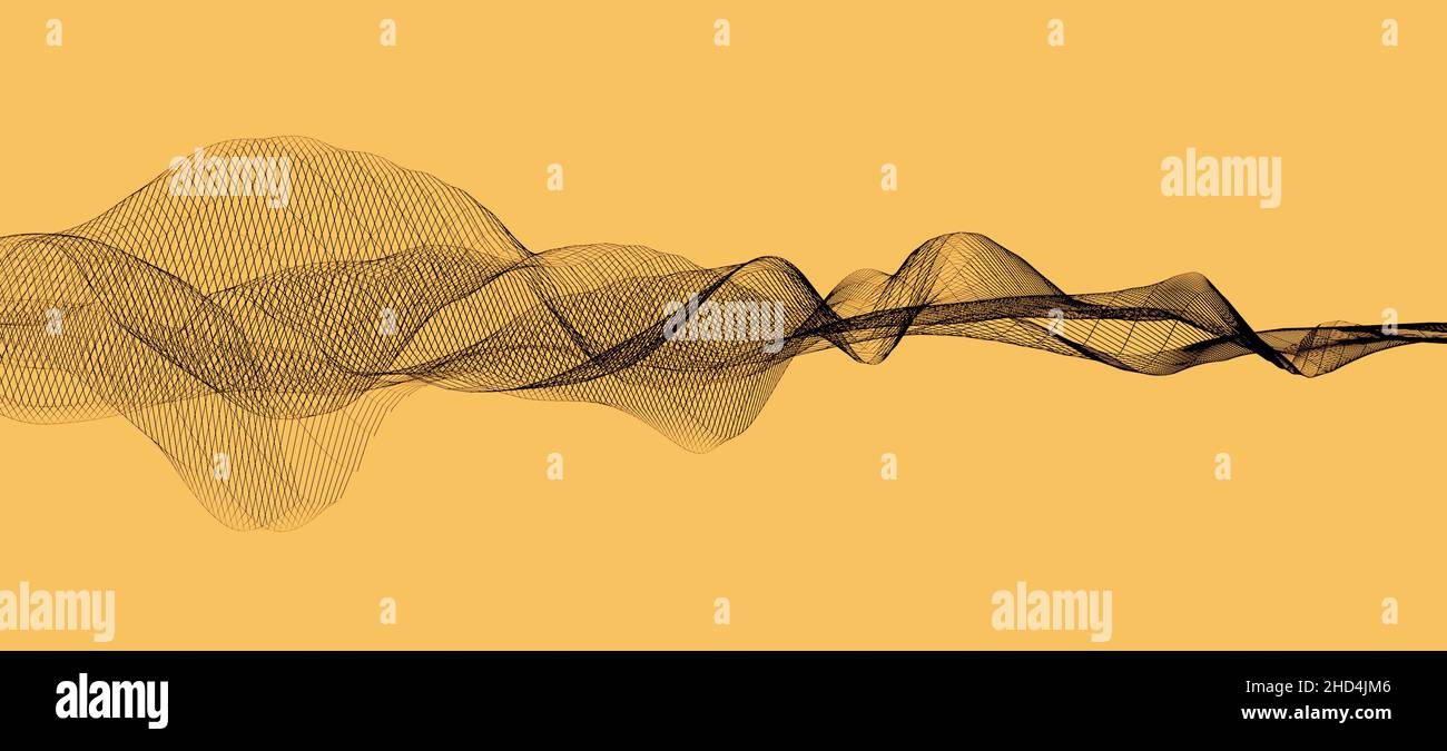 Abstract Dark Wireframe Waveform Or Polygonal Structure On Orange