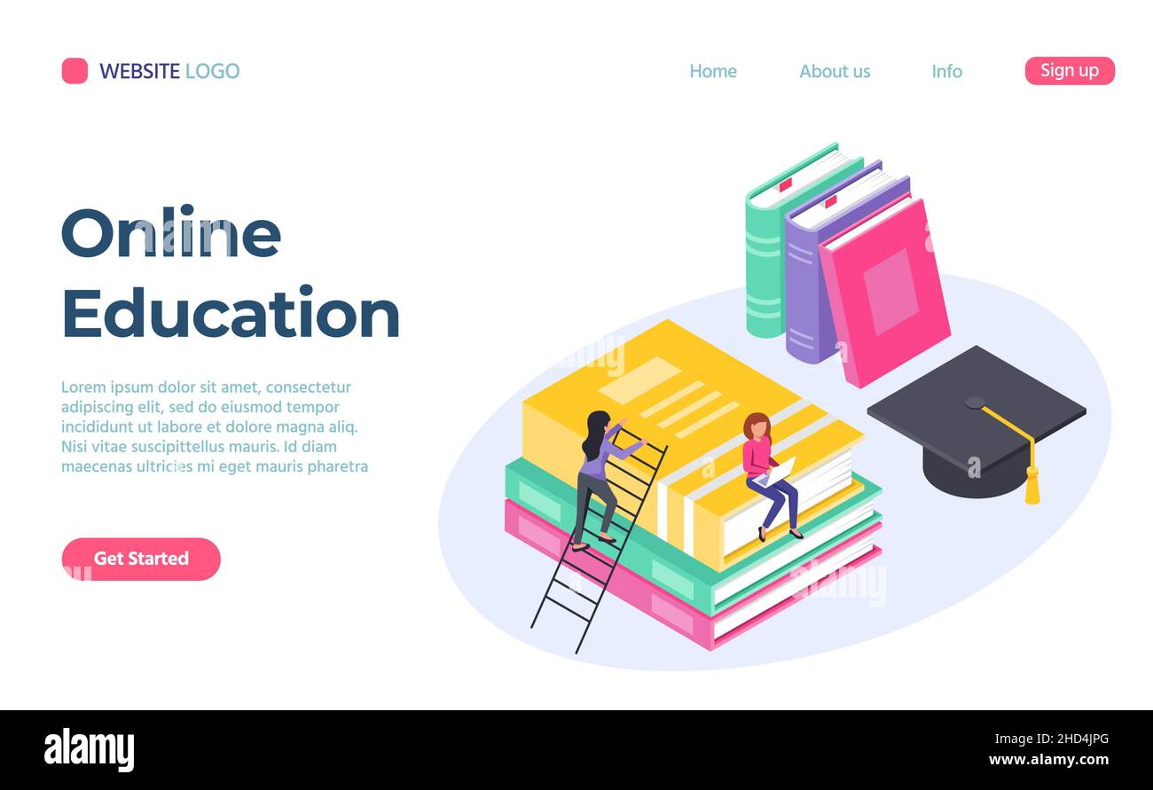 Service of online education isometric landing page. Vector training ...
