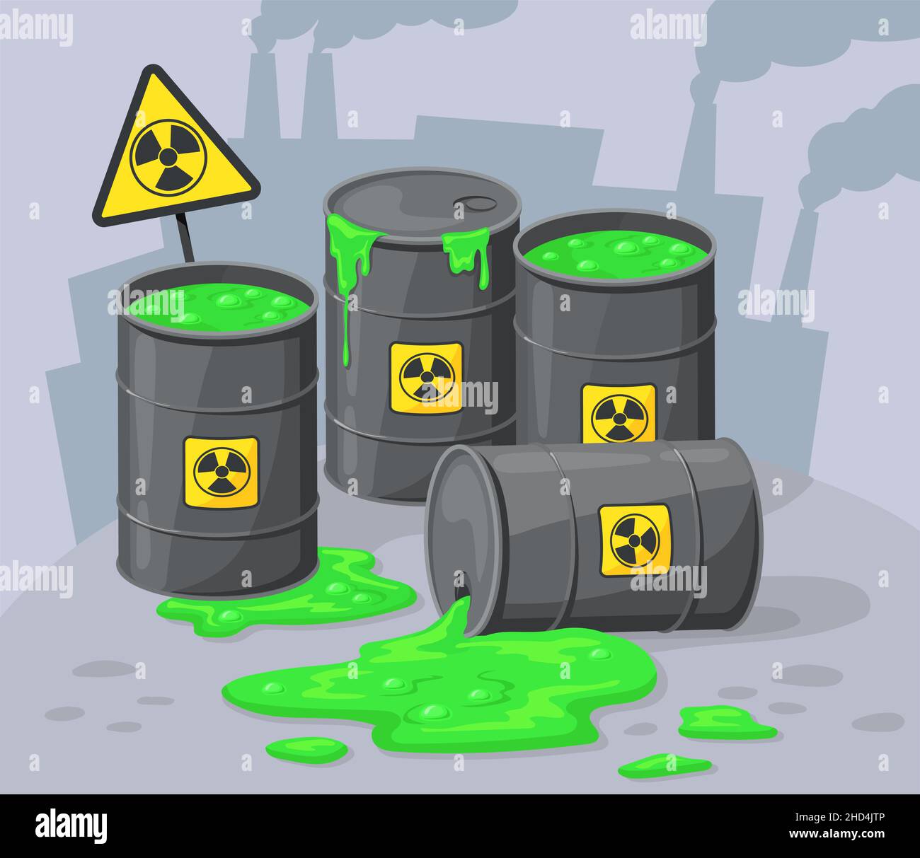 Barrels hazard liquid. Radioactive contamination of industrial waste ...
