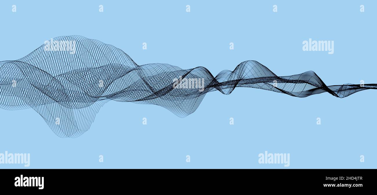 Abstract Dark Wireframe Waveform Or Polygonal Structure On Blue Background Visualization Of