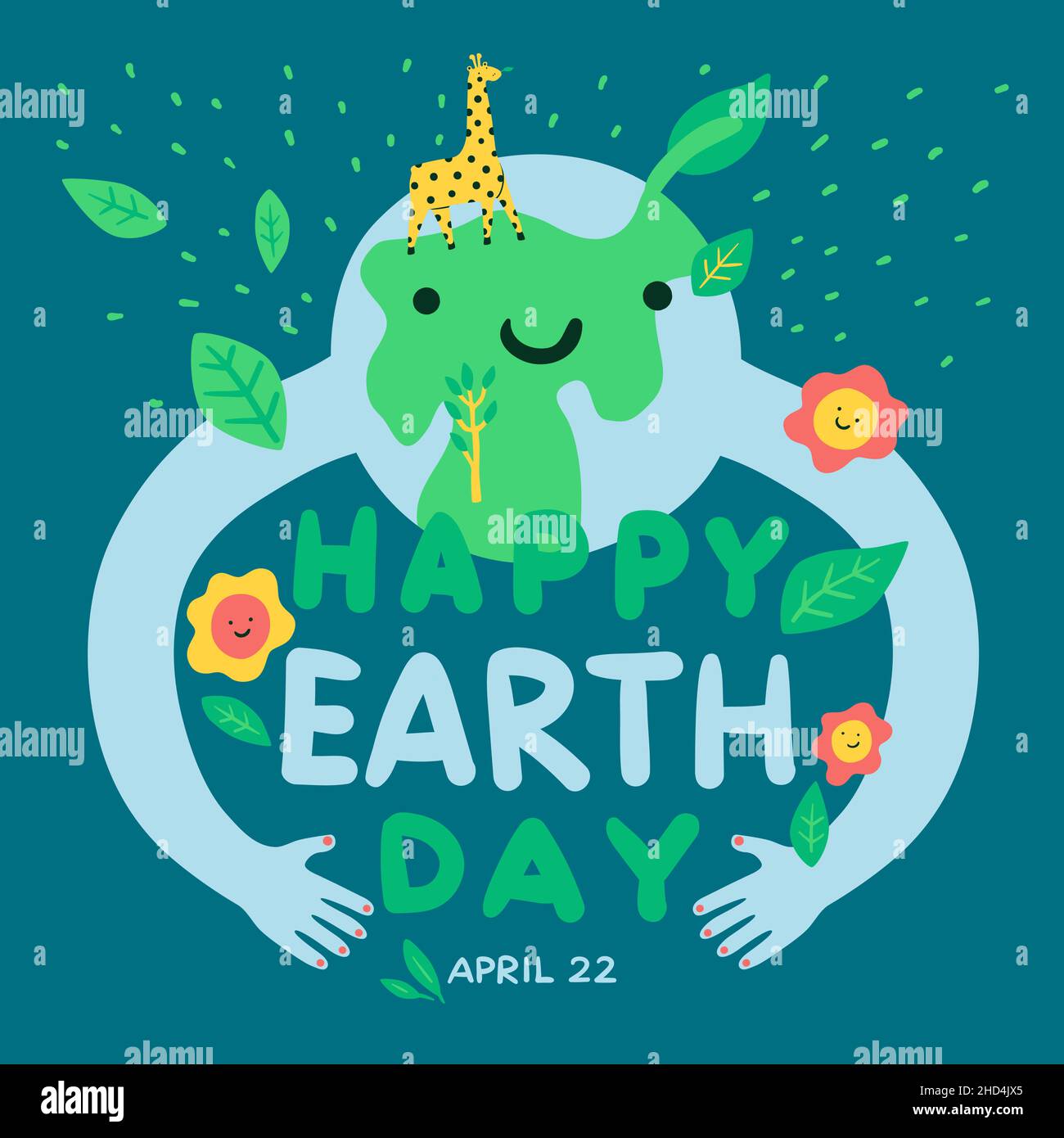 Earth day poster. Globe embraces nature. Ecology lifestyle. Friendly ...