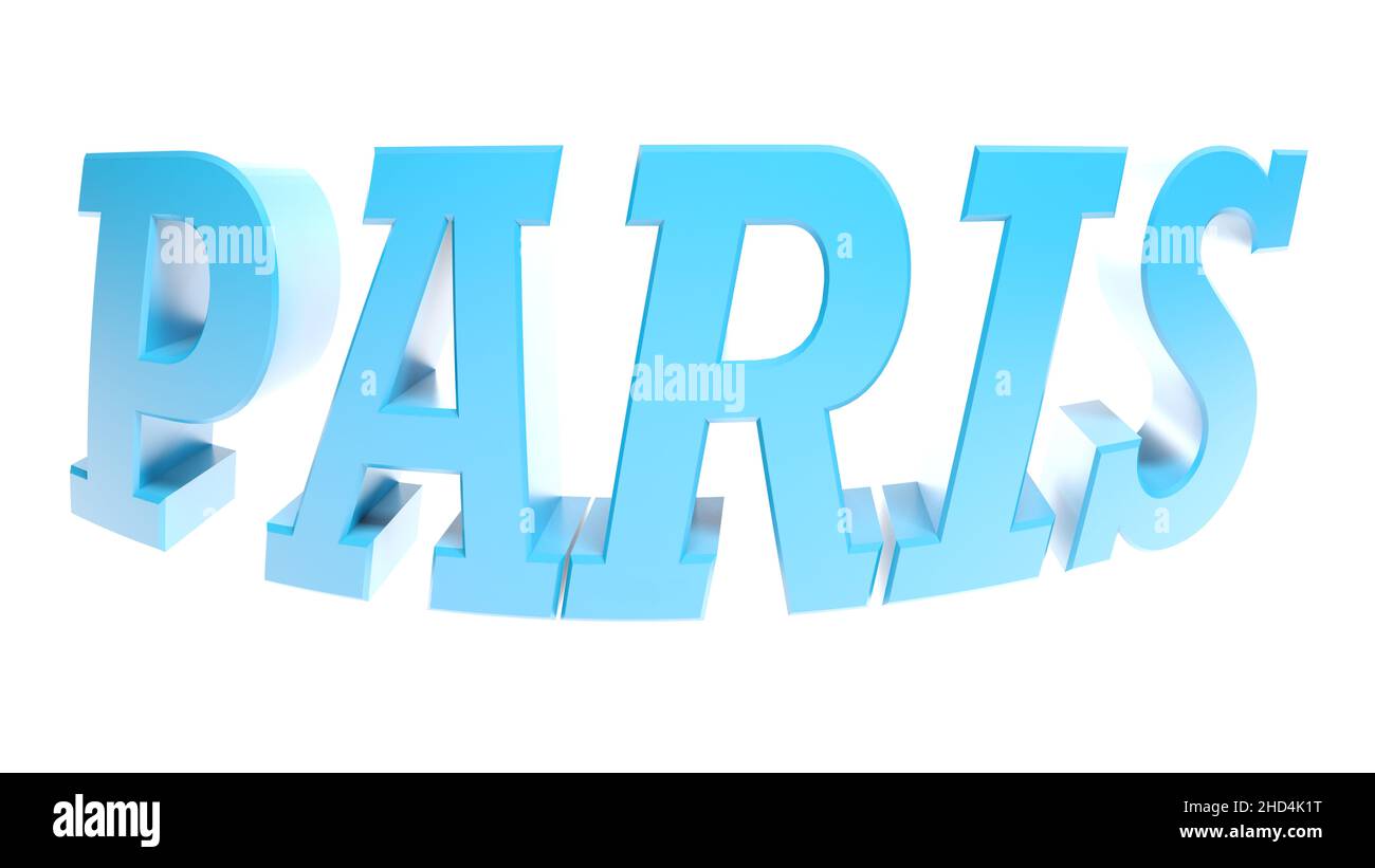 PARIS blue write on white background - 3D rendering illustration Stock ...