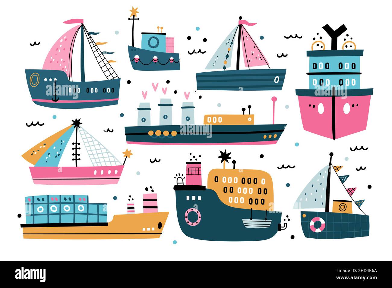 Cute baby boats. Boys nursery design elements. Funny sea vessels ...