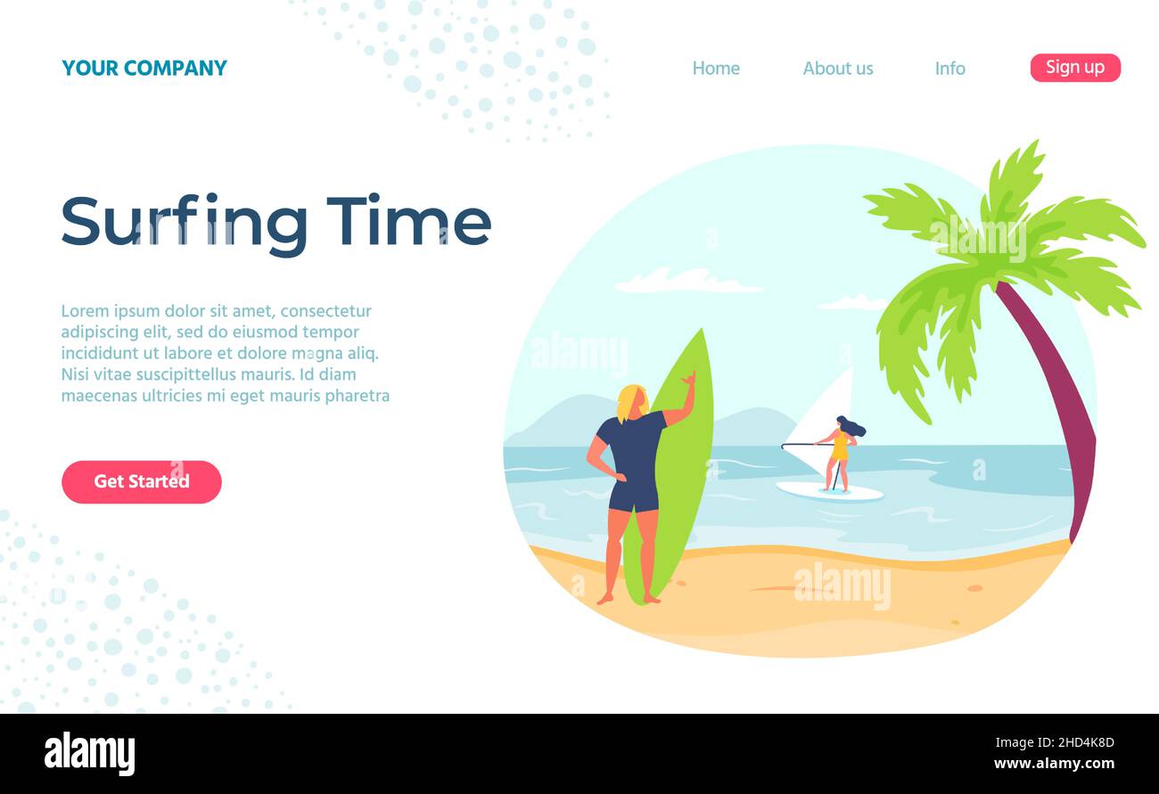 Summer surfing time, beach holiday landing page. Ocean holiday summer ...
