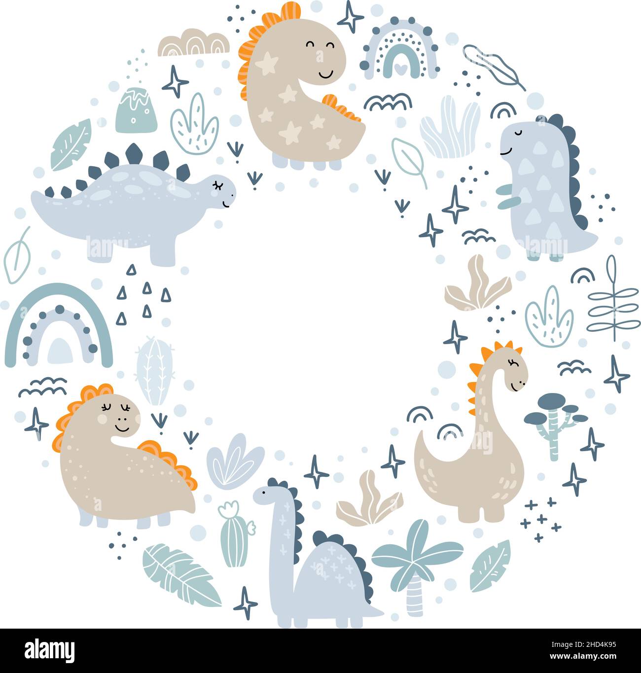 Circle Vector frame with dinosaurs and hand lettering dino with place ...