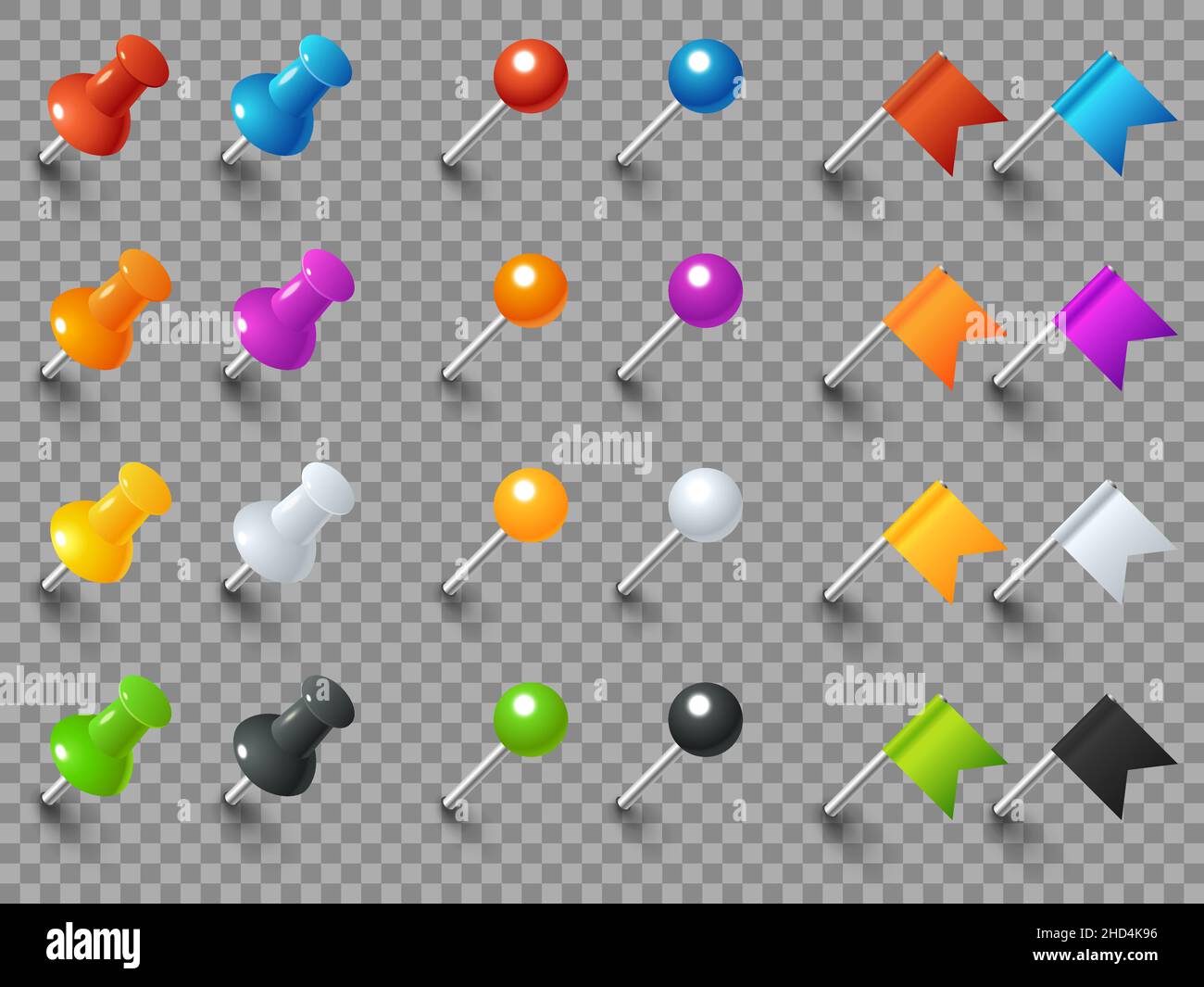 Pins flags tacks. Realistic attached office push pin collection, 3d ...