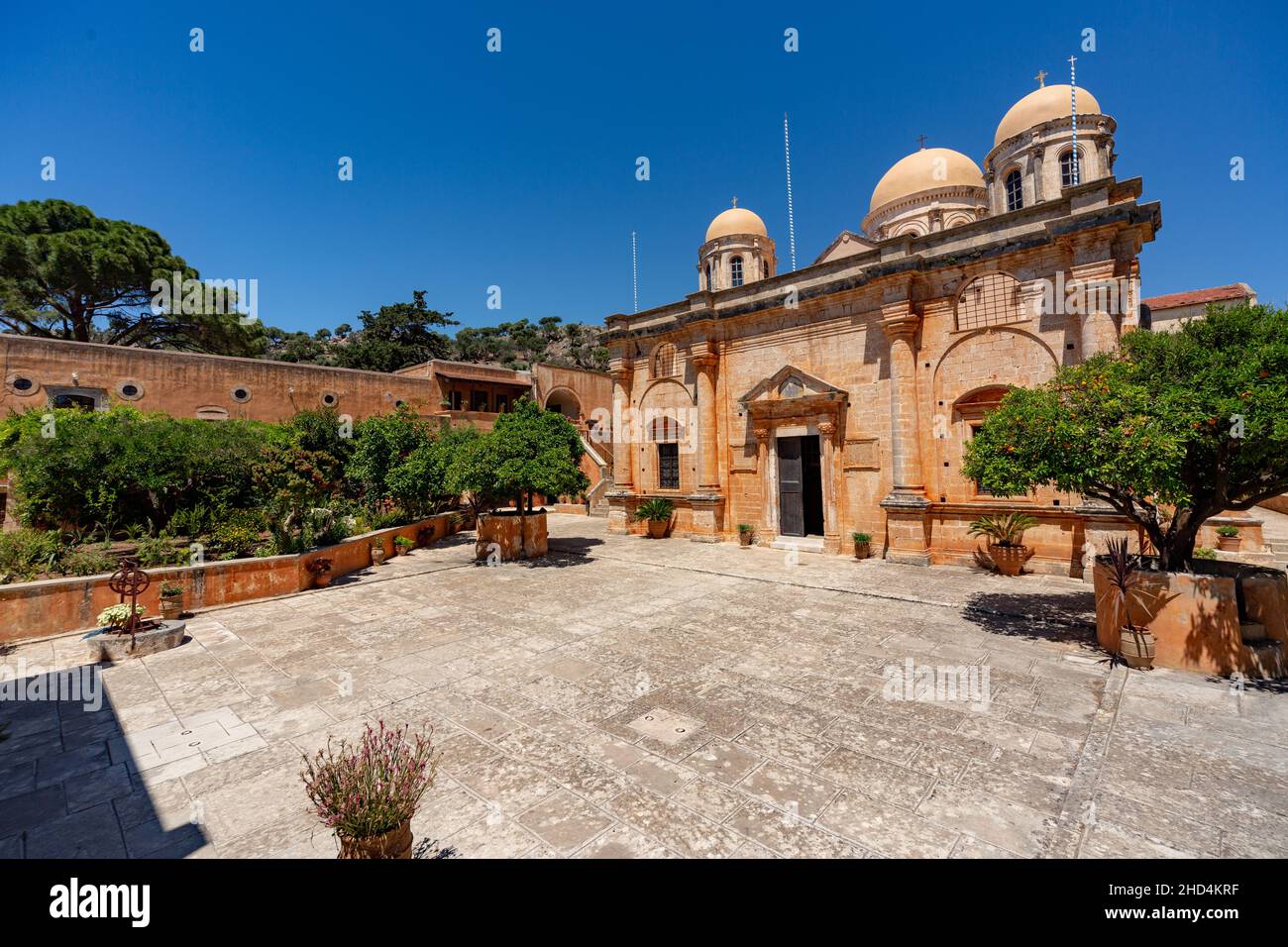 Side view of the Agia Triada Tzagaroli Monastery building in Crete ...