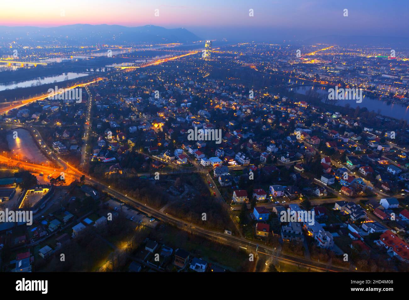 Aerial view of Vienna in the evening . Spectacular landscape of city in ...