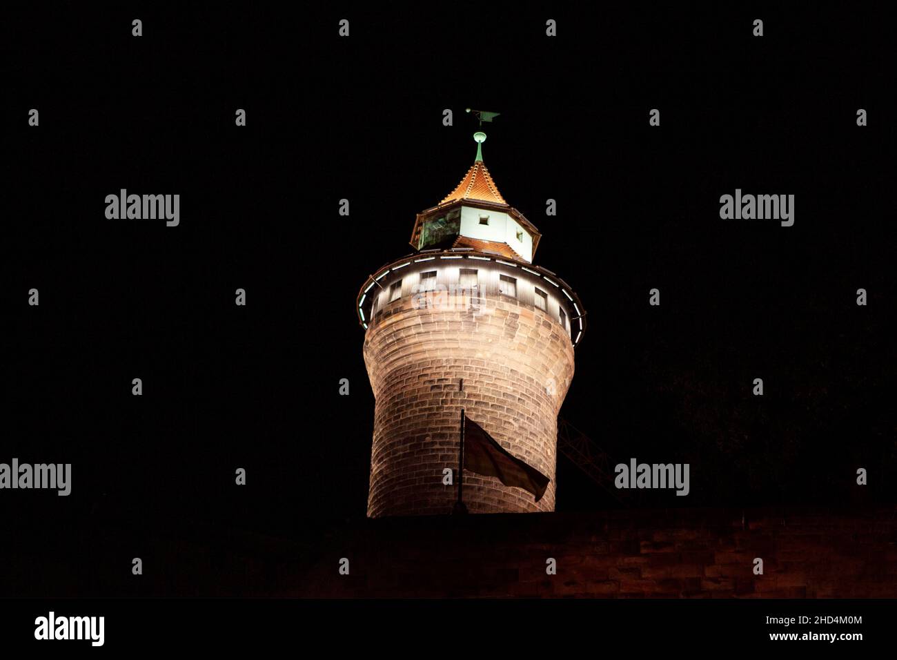 Sinwell Tower part of Nuremberg Castle . Fort tower in the night ...