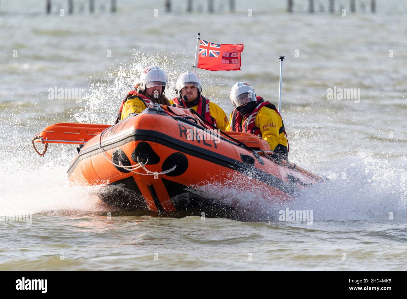 RNLI lifeboat as safety for swimmers in the sea of the Thames Estuary ...