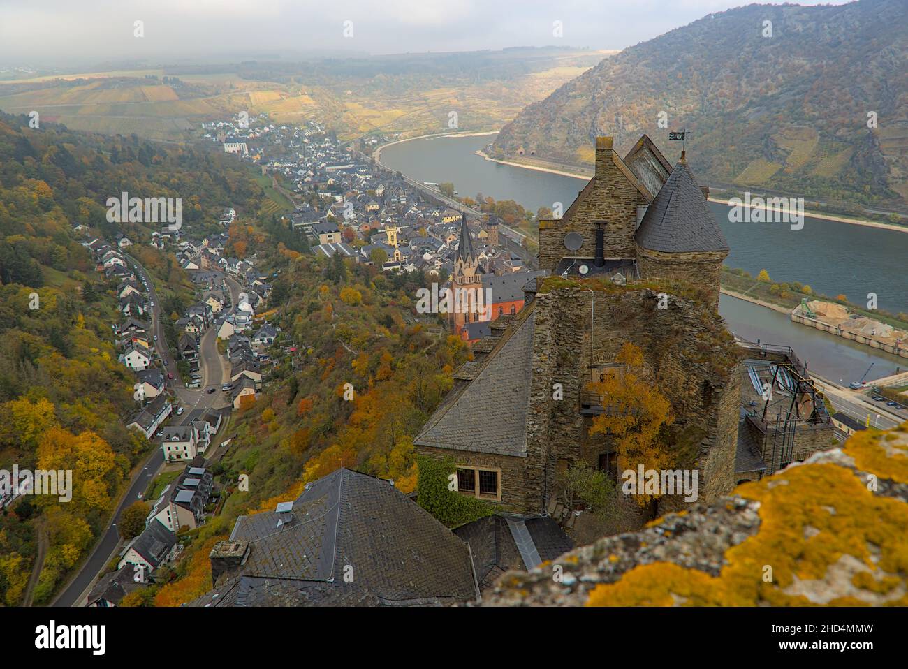 Aerial view of Oberwesel, part of the Upper Middle Rhine Valley UNESCO ...