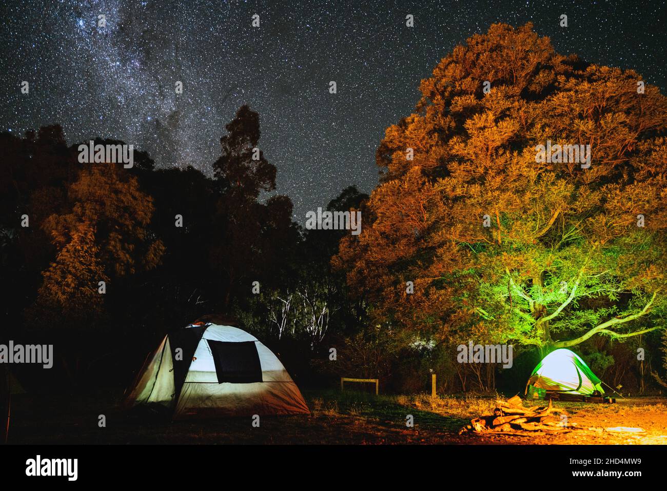 Beautiful scene of camping tents at night and night stars Stock Photo ...