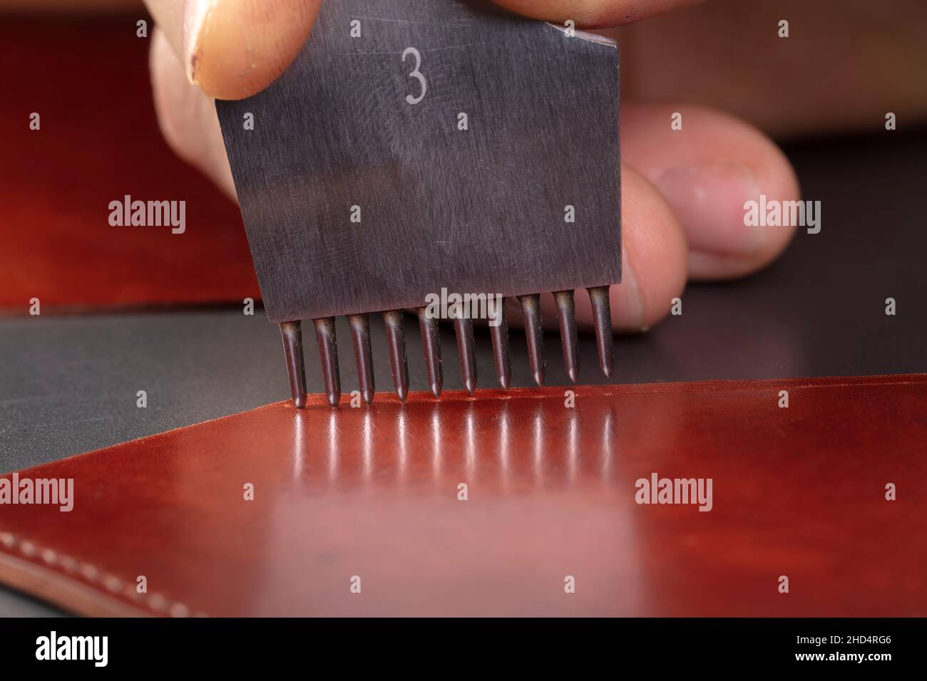 Stitch markings on the leather of the product Stock Photo - Alamy