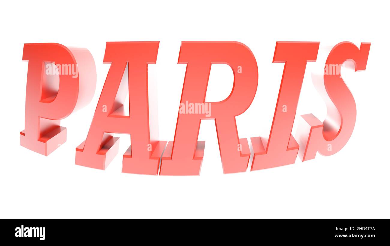 PARIS red write on white background - 3D rendering illustration Stock ...