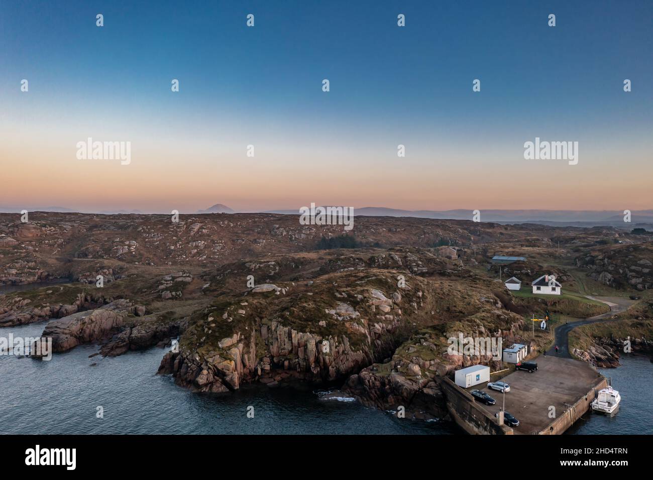 Aerial view of the Kincasslagh Martello tower in County Donegal ...