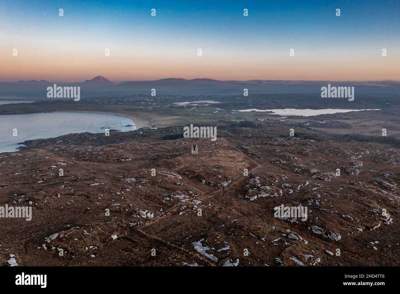 Aerial view of the Kincasslagh Martello tower in County Donegal ...