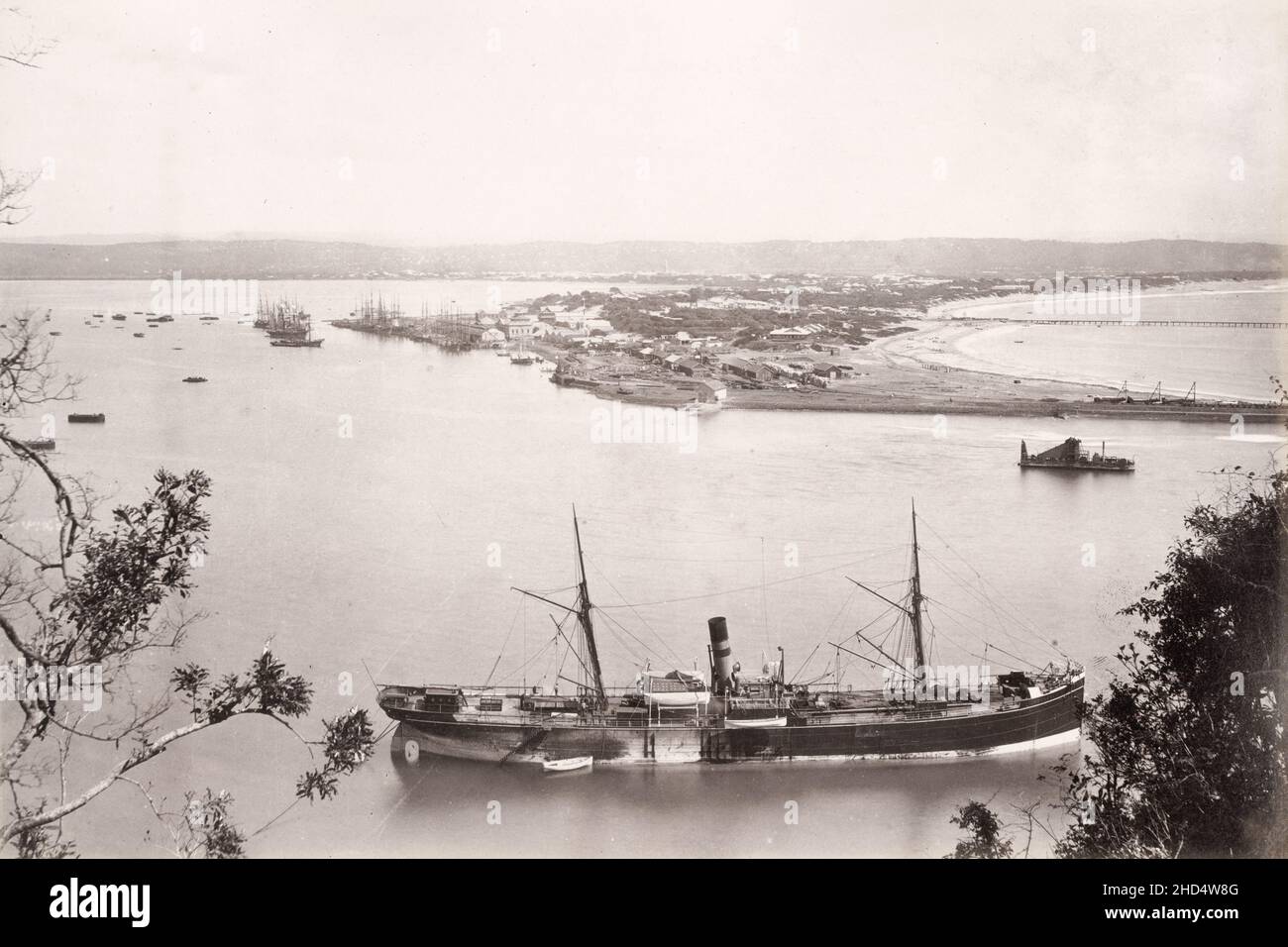 Vintage late 19th century/1900 photograph: South Africa, ship in port ...