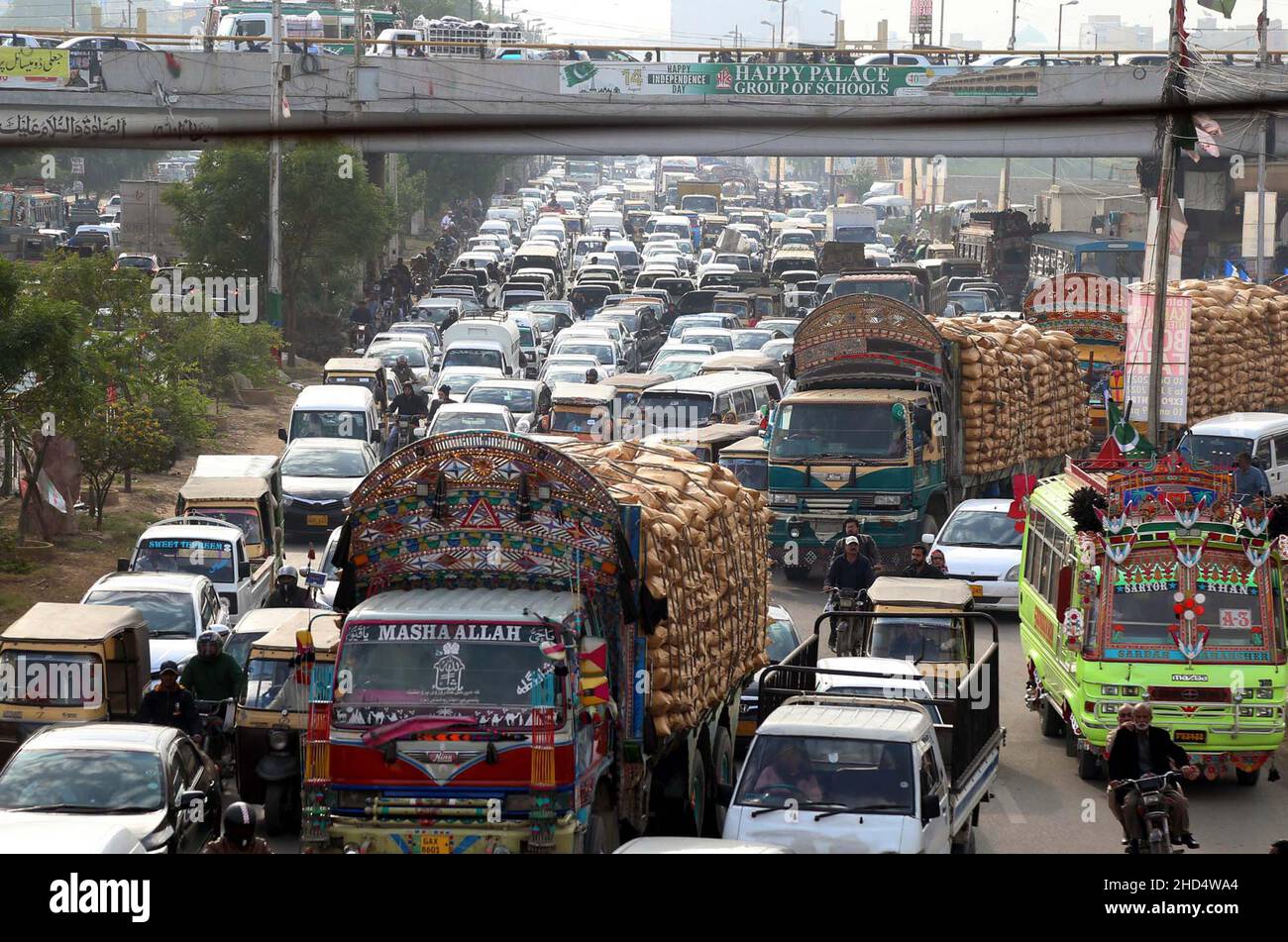 A large numbers of vehicles stuck in traffic jam during protest ...
