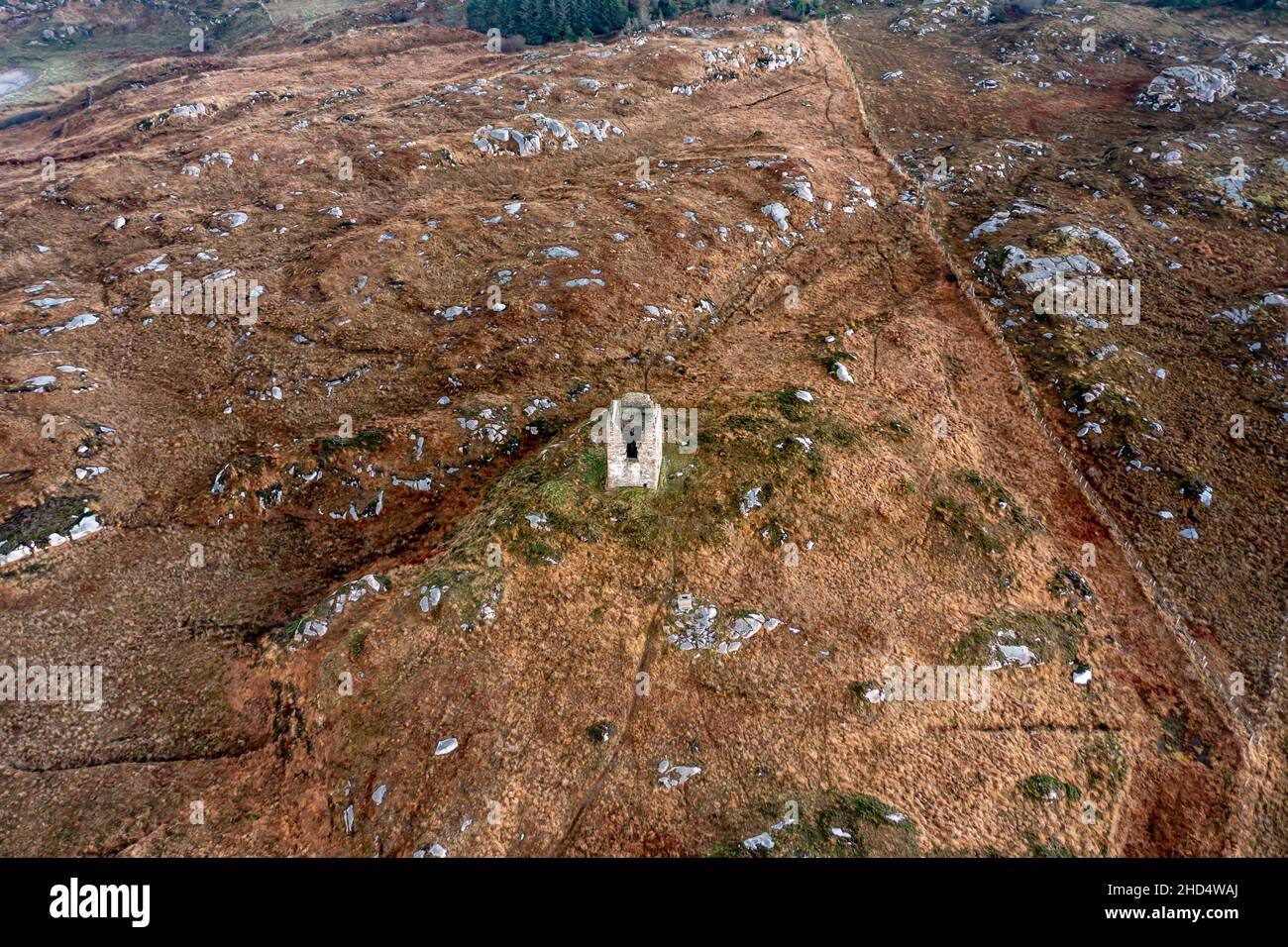 Aerial view of the Kincasslagh Martello tower in County Donegal ...