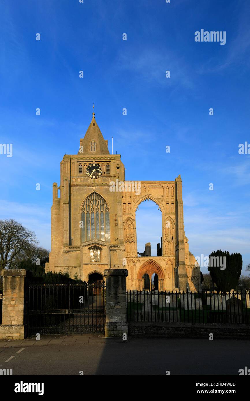 Sunset over Crowland Abbey; Crowland town; Lincolnshire; England; UK ...